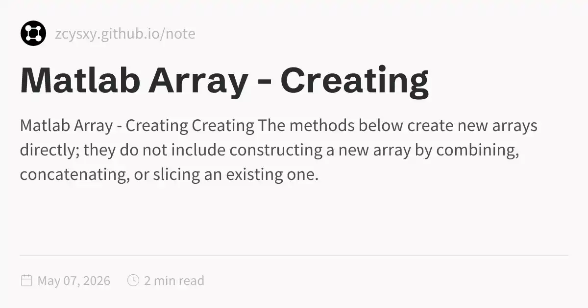 Matlab Array - Creating